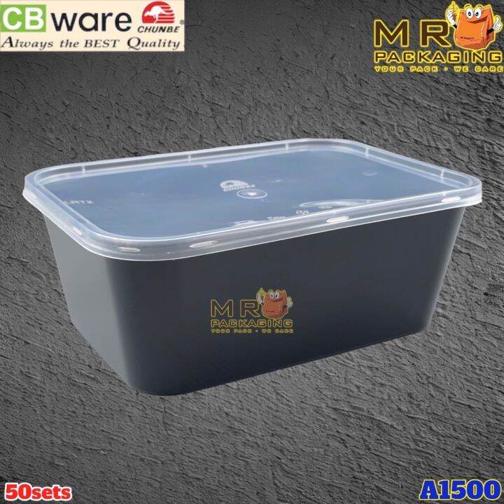 CBware A1500 Rectangular Container & Lid [ 50sets± ] 1500ml Plastic ...