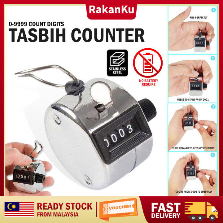 RakanKu MALAYSIA Rust-Proof 4 Digits Hand Held Tally Counter Max 9999 ...