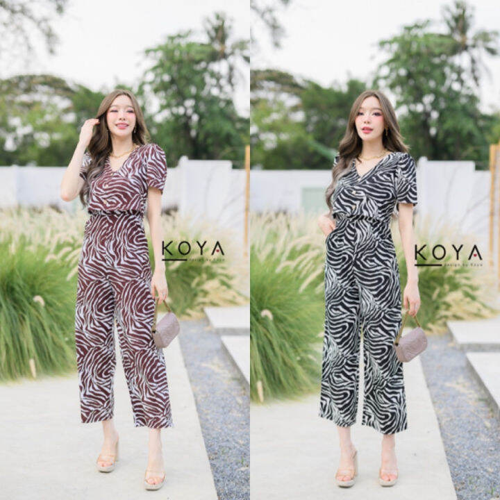 K338-3 จั้มขายาวม้าลาย เชือกเอว ผ้า 100 ดี | Lazada.co.th