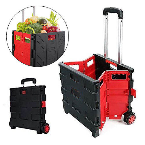 FOLDABLE SHOPPING CART- Folding Shopping Cart Trolley with Wheels Large ...