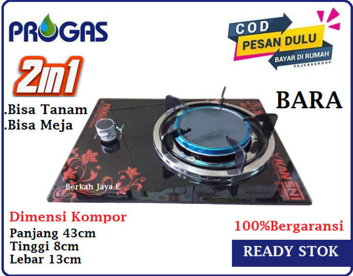 Kompor Gas Progas 1 Tungku BARA Kompor Tanam 2in1 Tempered Glass ...