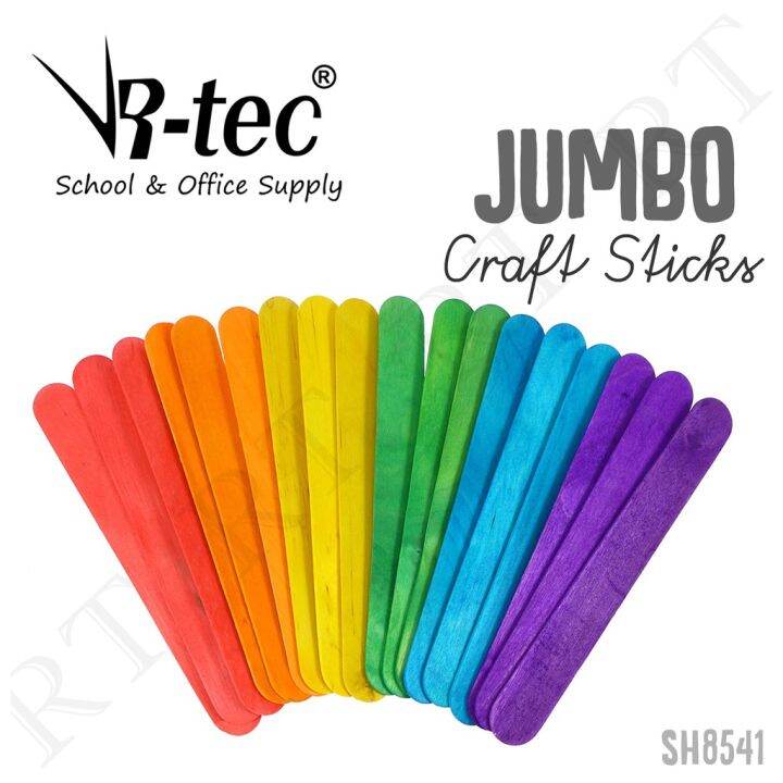 Rtec 50 Pcs Jumbo Wooden Popsicle Sticks Many Colors for Arts & Crafts ...