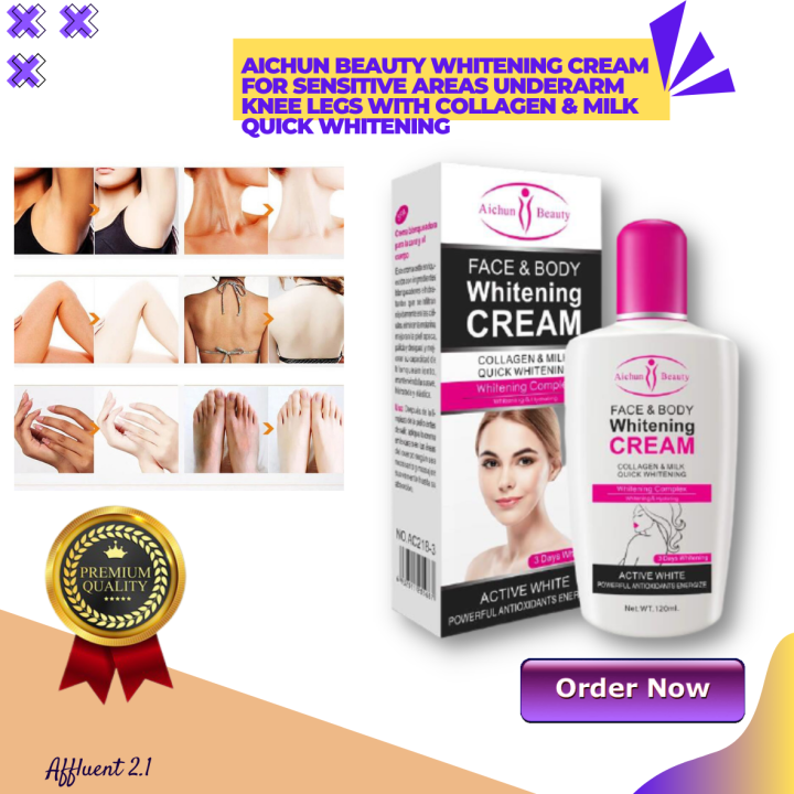 AICHUN BEAUTY Whitening Cream for sensitive Areas Underarm Knee Legs with Collagen & Milk Quick ...