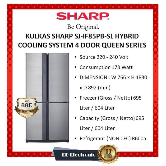 KULKAS SHARP SJ-IF85PB-SL HYBRID COOLING SYSTEM 4 DOOR QUEEN SERIES | Lazada Indonesia
