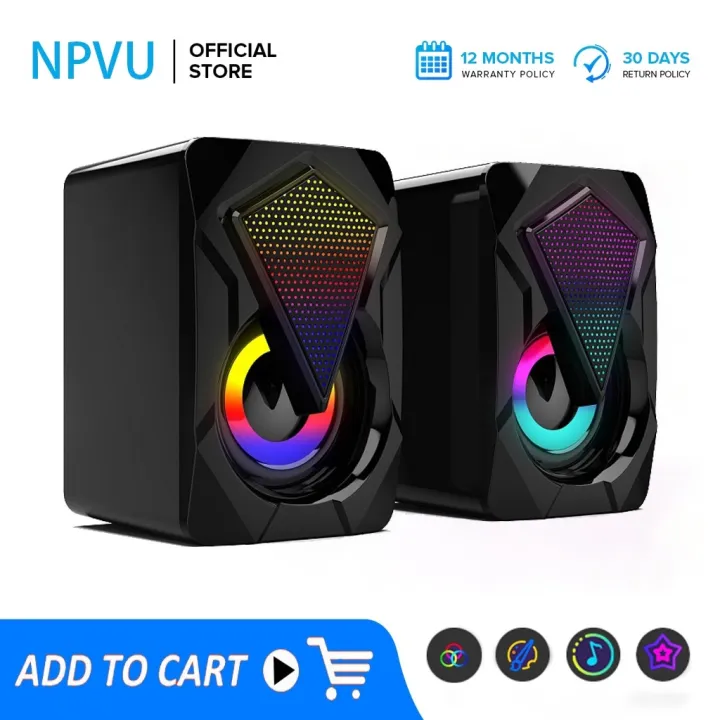 RGB Gaming Desktop Speakers With Colorful LED Light USB-Powered Wired ...
