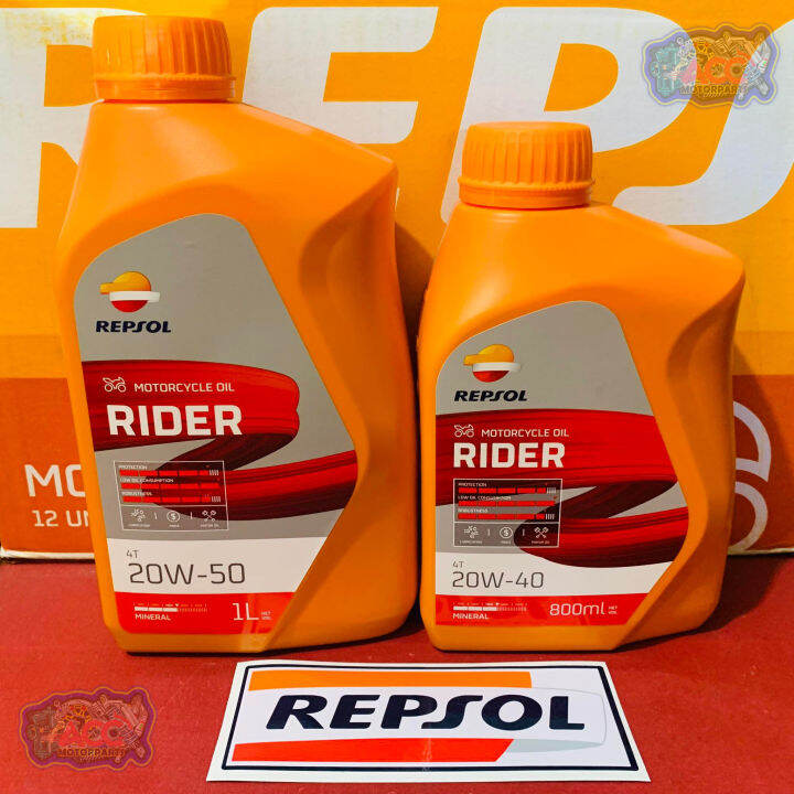 Repsol Oil Rider 4T 20W-50 1 Liter & 20W-40 800ml - Premium Mineral *New Bottle Packaging ...