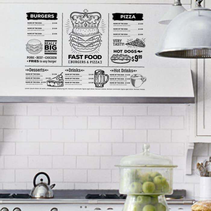 Stiker Menu Fast Food Dinding Resto Cafe Sticker Daftar Harga Kode 3 ...