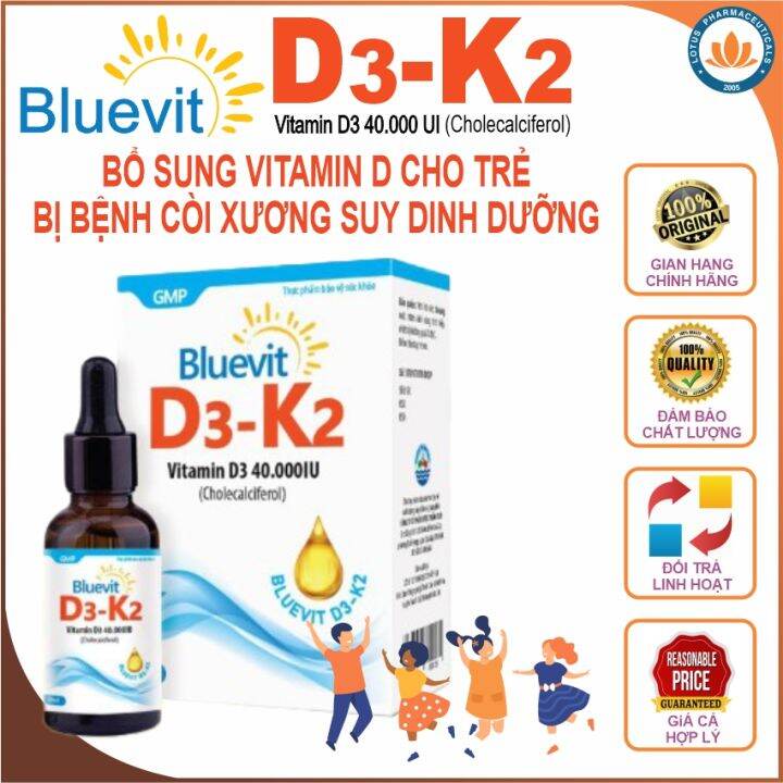 Bluevit D3-K2 bổ sung Vitamin D và K2 cho trẻ bị bệnh còi xương suy ...