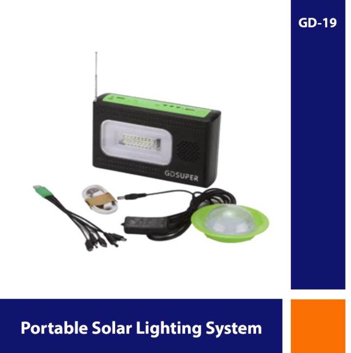 YMS GDSuper Original GD-19 Portable Solar Lighting System FM Radio ...