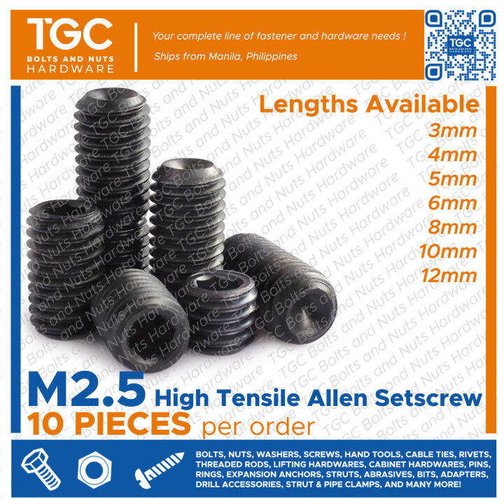 10PCS M2.5 ( 2.5MM ) Allen Setscrew or Socket Set Bolt Grub Screw High Tensile TGC NC 2.5 mm ...