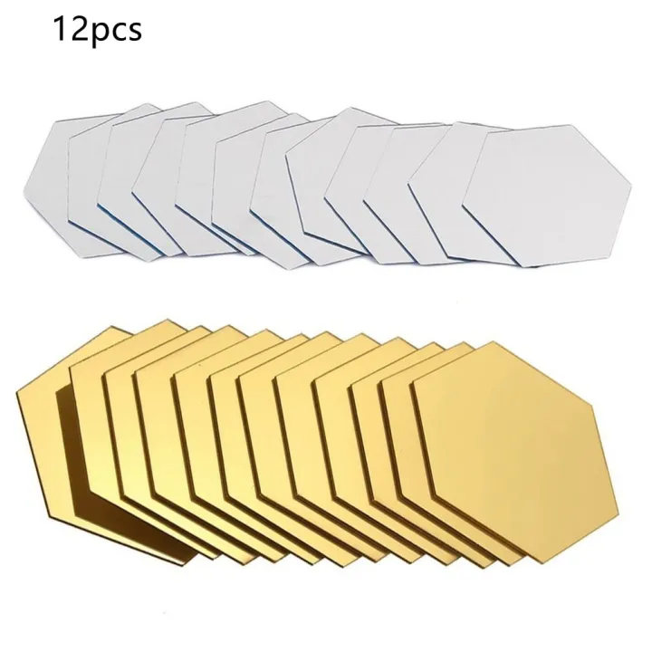 12pcs Self Adhesive Reflective Hexagon Shape Stereo Mirror Wall ...