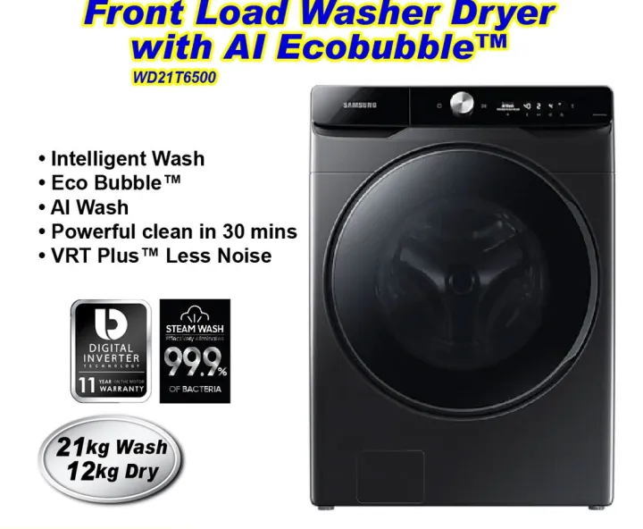 Front Load Washer Dryer with AI Ecobubble™, 21KG Wash & 12KG Dry WD21T6500GV/SP | Lazada