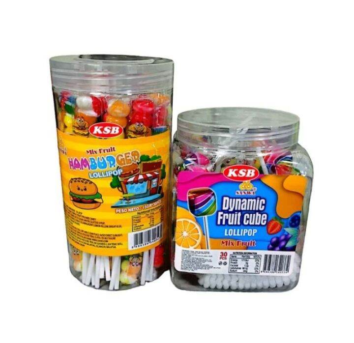 【15g x 30 pcs】Sanwa Dynamic Fruit Cube Lollipop/Hamburger Lollipop | Lazada
