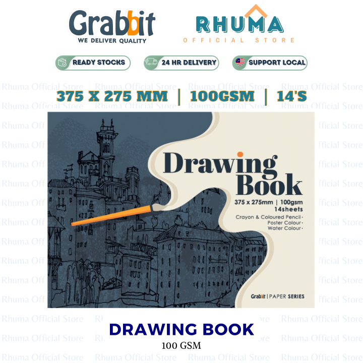 *RHUMA* GRABBIT DRAWING BOOK 100 GSM 14'S | Lazada