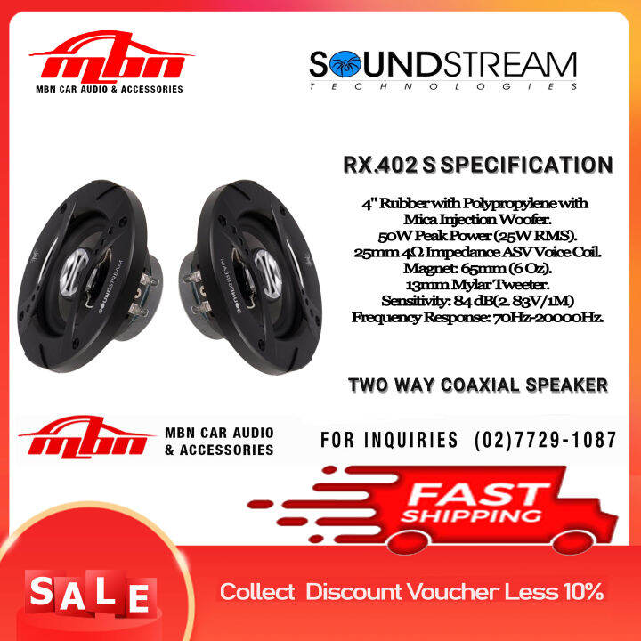 SOUNDSTREAM RX.402 4″ 2-Way Coaxial Car Speakers 50watts peak power ...