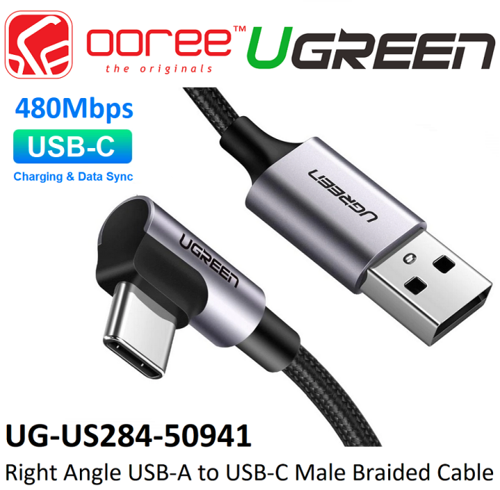 UGREEN RIGHT ANGLE USB-A TO USB-C BRAIDED CABLE FOR FAST CHARGING AND ...