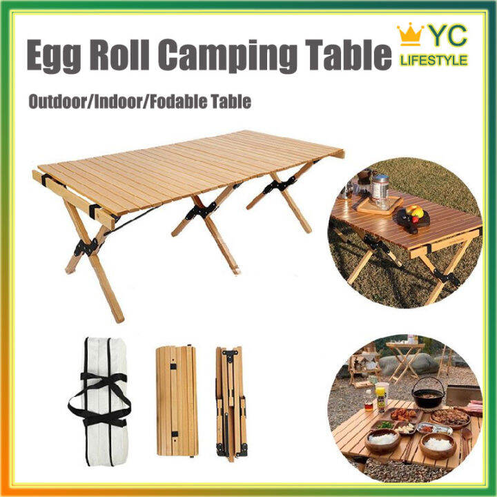 Folding Wood Camp Table Egg Roll Portable Outdoor/Indoor Foldable ...