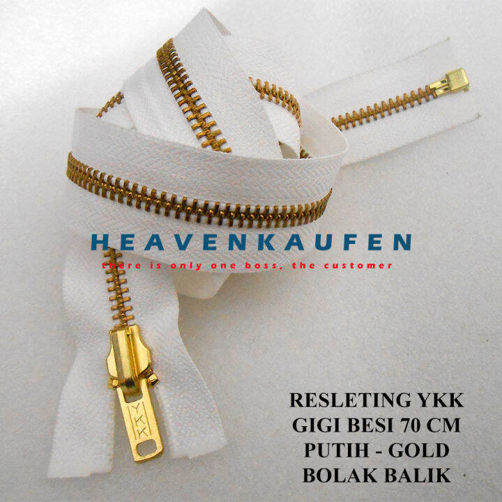 Resleting Zipper Jaket YKK Type Gigi Besi Putih - Gold 70 cm Open End Buka Lepas Bolak Balik ...