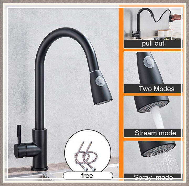 304 Stainless steel faucet, retractable water tap rotating pull-out hot ...