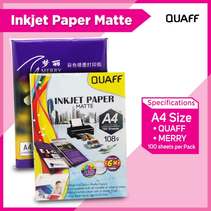Matte Inkjet Paper A4 108GSM - 100 sheets per pack | Lazada PH