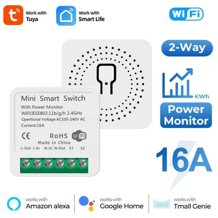 Tuya Mini Wifi Smart DIY Switch Light 16A With Power Monitor Supports 2 Way Automation Module ...