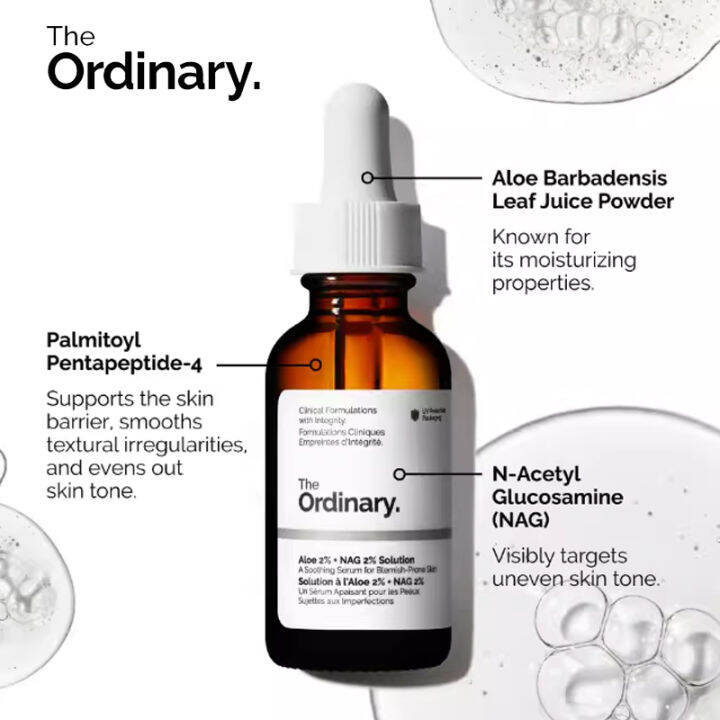 The Ordinary Aloe 2% + NAG 2% Solution pimple Remove acne soothe fade ...