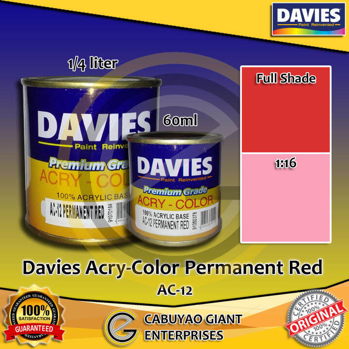 Davies Acry-Color 100% Acrylic Base AC-12 Permanent Red [ 1/4 liter ...