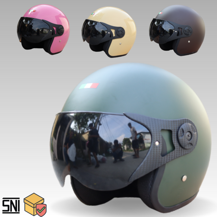 Helm pilot italy original pria wanita sport sni retro full leher ...