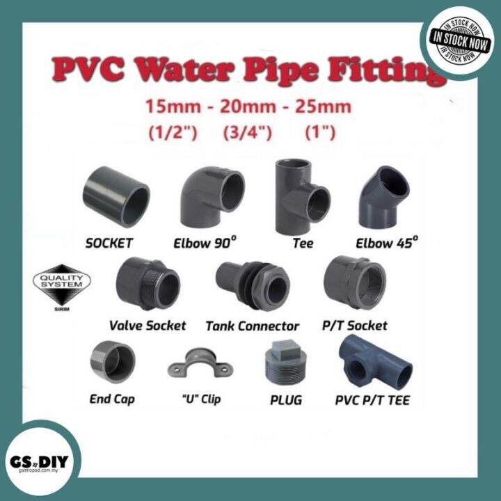 PVC Water Pipe Fittings [15~25mm] Paip Kelabu, Paip Air💌 Malaysia Standard(Socket/ Elbow/ Valve ...