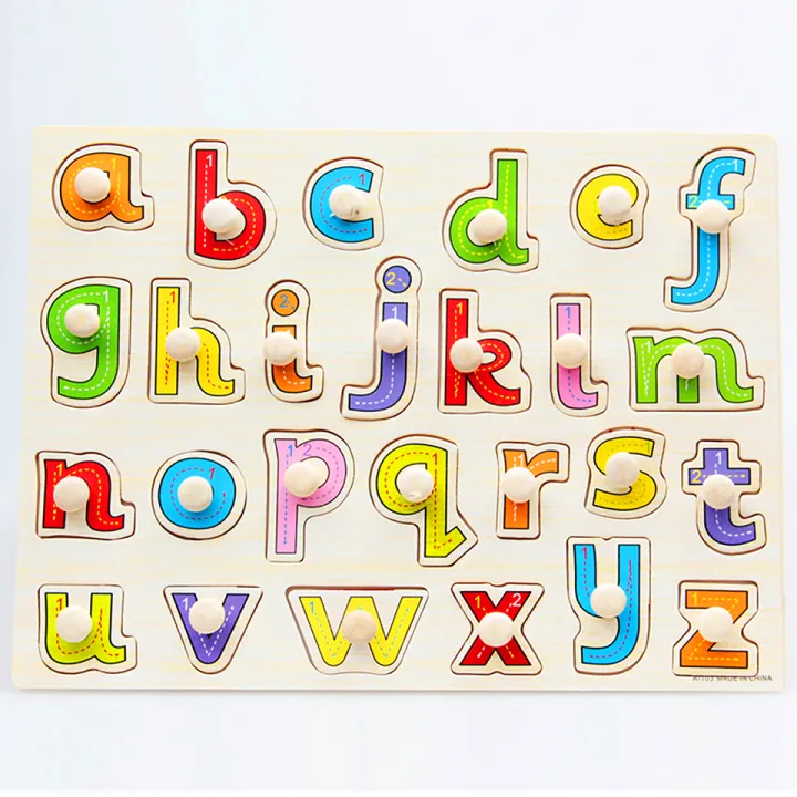 Wooden Inset Peg Upper Lower Case Alphabet Letters Puzzle Board Toy for ...