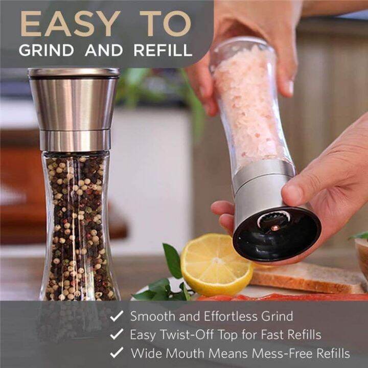 Glass Stainless Salt Pepper Mill Grinder Spice Container Condiment Jar ...