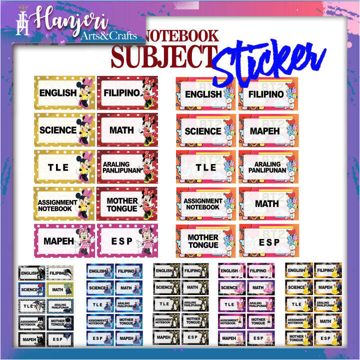 School subject sticker label sold per set waterproof vinyl sticker ...