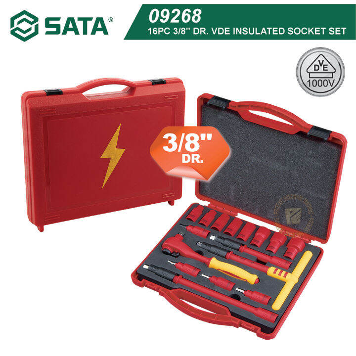 SATA [ 09268 ] 16Pc 3/8" Dr. VDE Insulated Socket Set / Ratchet Wrench ...