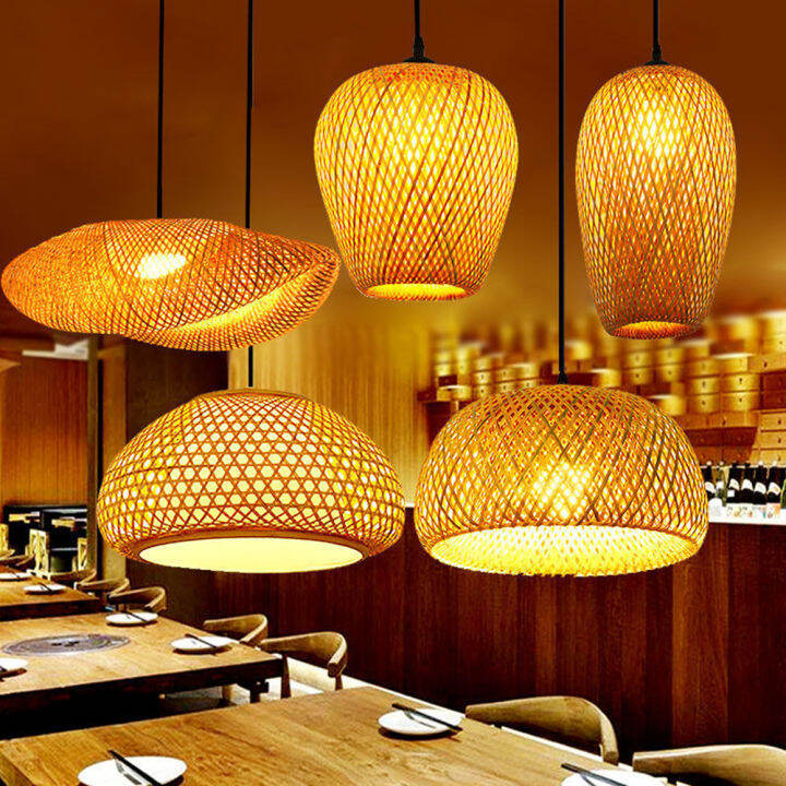 MOONLIGHT-1pc Handmade Bamboo Chandelier Rattan Weaving Lighting Retro ...