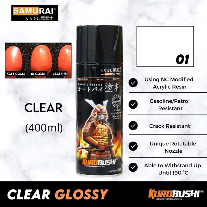 Samurai Spray Paint Standard Colours 01 Clear Glossy 400ml Aerosol Cat ...
