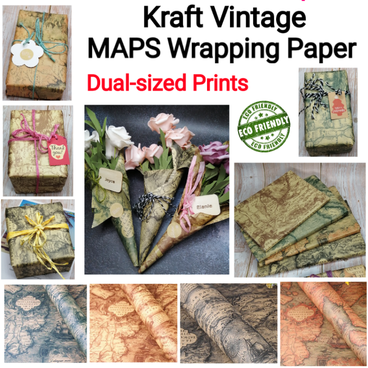 Wrapping Paper MAPS design kraft vintage | Lazada PH