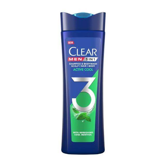 Clear Men 3 In 1 Active Cool Shampoo & Body Wash 333ml (Scalp/Hair/Body ...