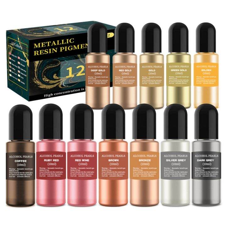 12 Color/set Metallic Alcohol Pigment Resin Dye Vibrant Metal Colors Alcohol-Based Inks Easy to ...