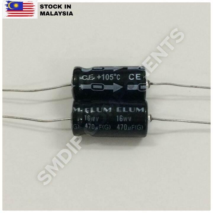 Elum, 470uF 16V 105°C, Axial Leaded, Electrolytic Capacitor, 10mm x 20mm | Lazada