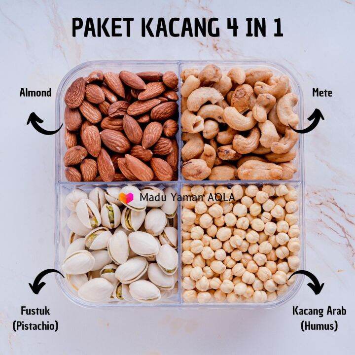 Paket Kacang 4 In 1 (Kacang Almond, Pistachio, Kacang Mede, Kacang Arab ...