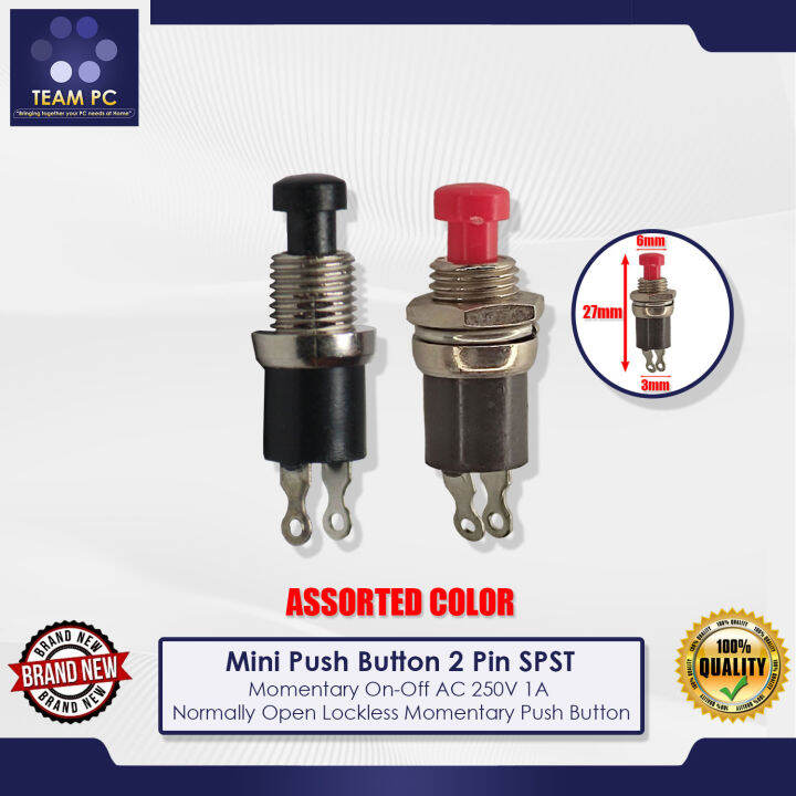 Mini Push Button 2 Pin SPST Momentary On-Off AC 250V 1A Normally Open ...