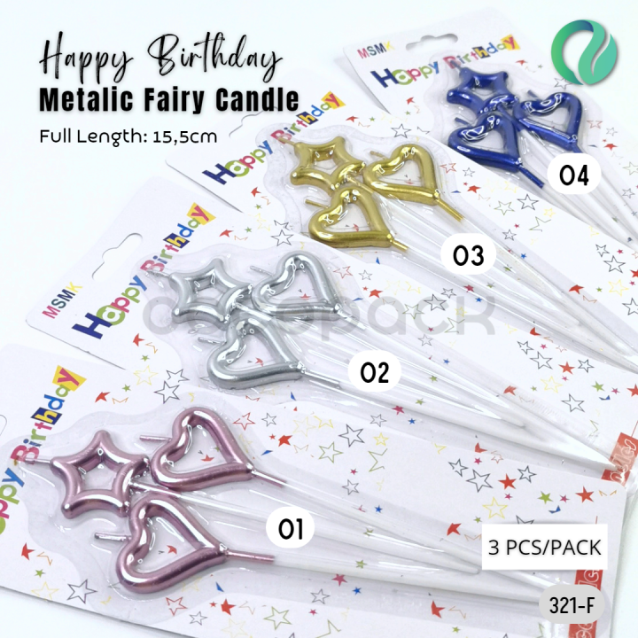 Lilin Ultah Happy Birthday Metalic Fairy Candle Stick 3 PCS | Lazada ...
