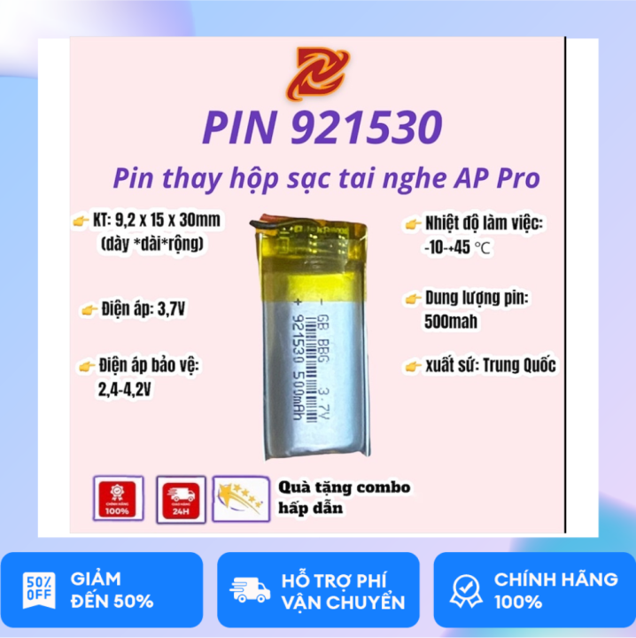 Pin Li-Po 3.7V _921530_ 500mAh_ (Lithium Polyme) Thay hộp sạc Pro hổ ...