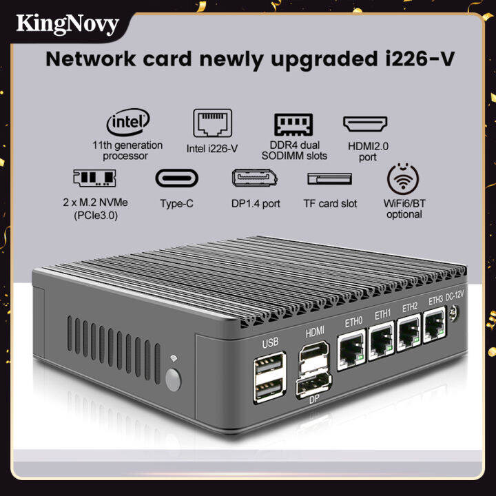 จัดส่งฟรี11TH Gen MINI Firewall Router PC TPM2.0 Pentium N6005 N5105 In ...
