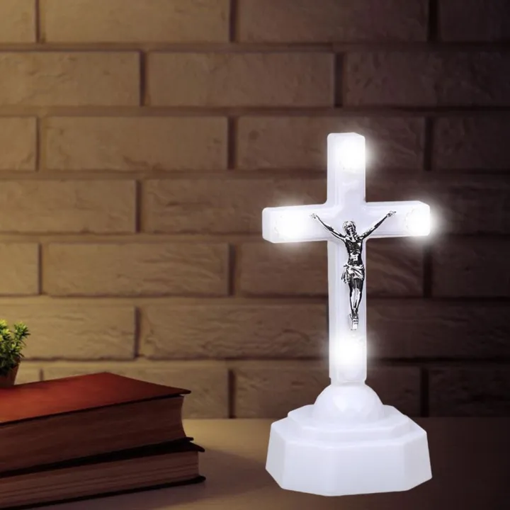 Fityle 3D LED Light Jesus Christ Cross Hanging Nightlight Lamp Battery ...