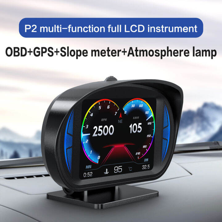 Head Up Display Speedometer RPM Gauge Car with Slope Meter P2 HUD OBD2 ...