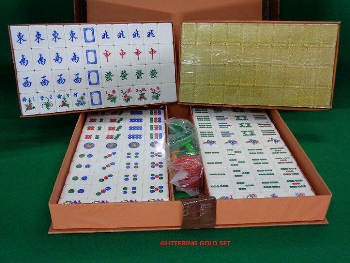 A1 Size Glittering Gold Crystal Mahjong Set (Size: 37mm x 28mm x 22mm ...