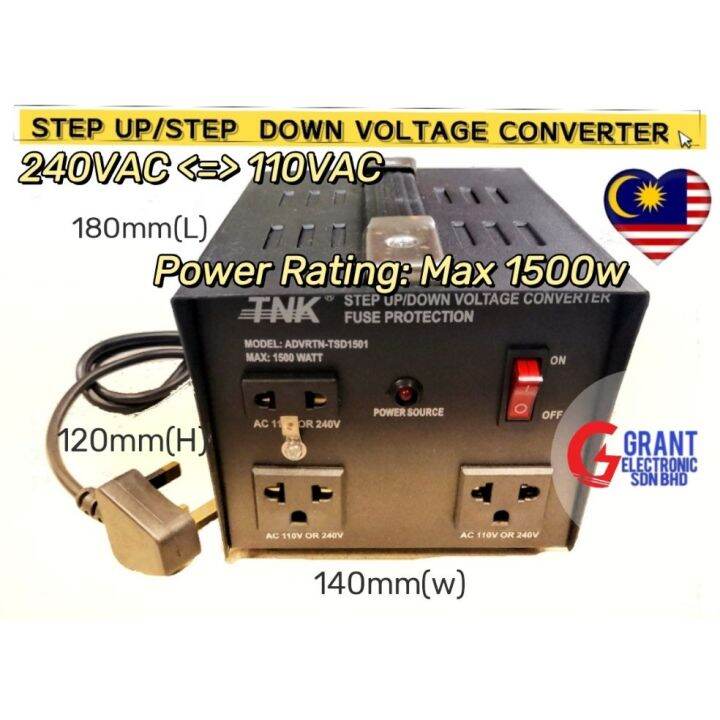 TNK Step Up/ Step Down Transformer Voltage converter 1500W, 240VAC to Japan, Taiwan, US voltage ...