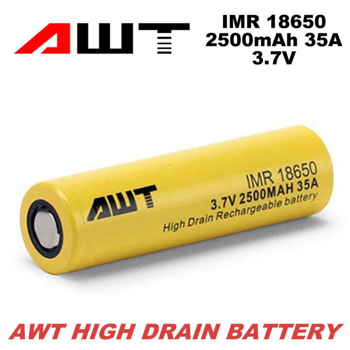 original AWT yellow Vape Li-ion 3.7V 4.2V Battery 2500mAh 35A HIGH ...