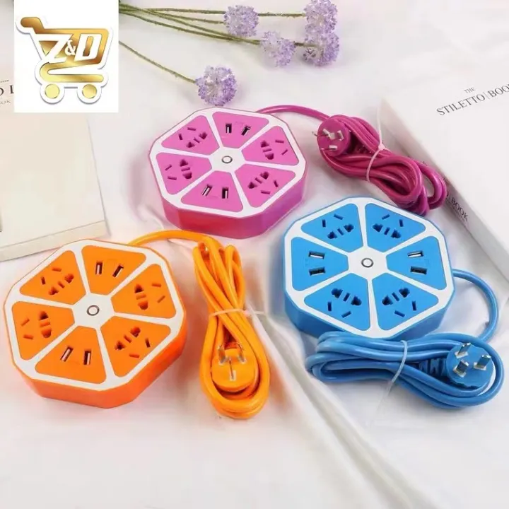 Universal Multiple Socket Hexagon With 2 USB Ports Chargeable Extention ...